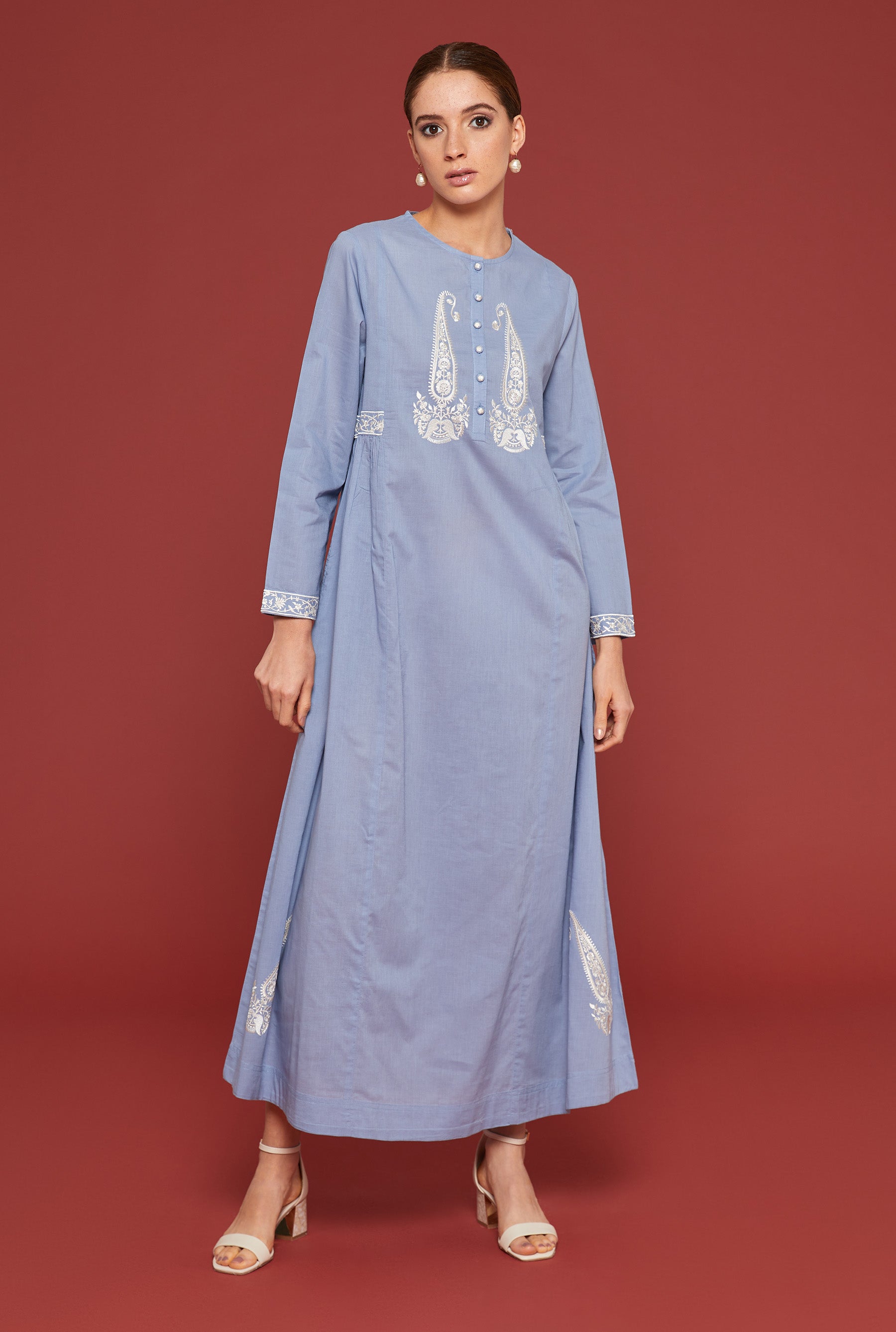 Buy Kaavish Faded Denim Embroidered Kaftan For Women At The Cotton Basket